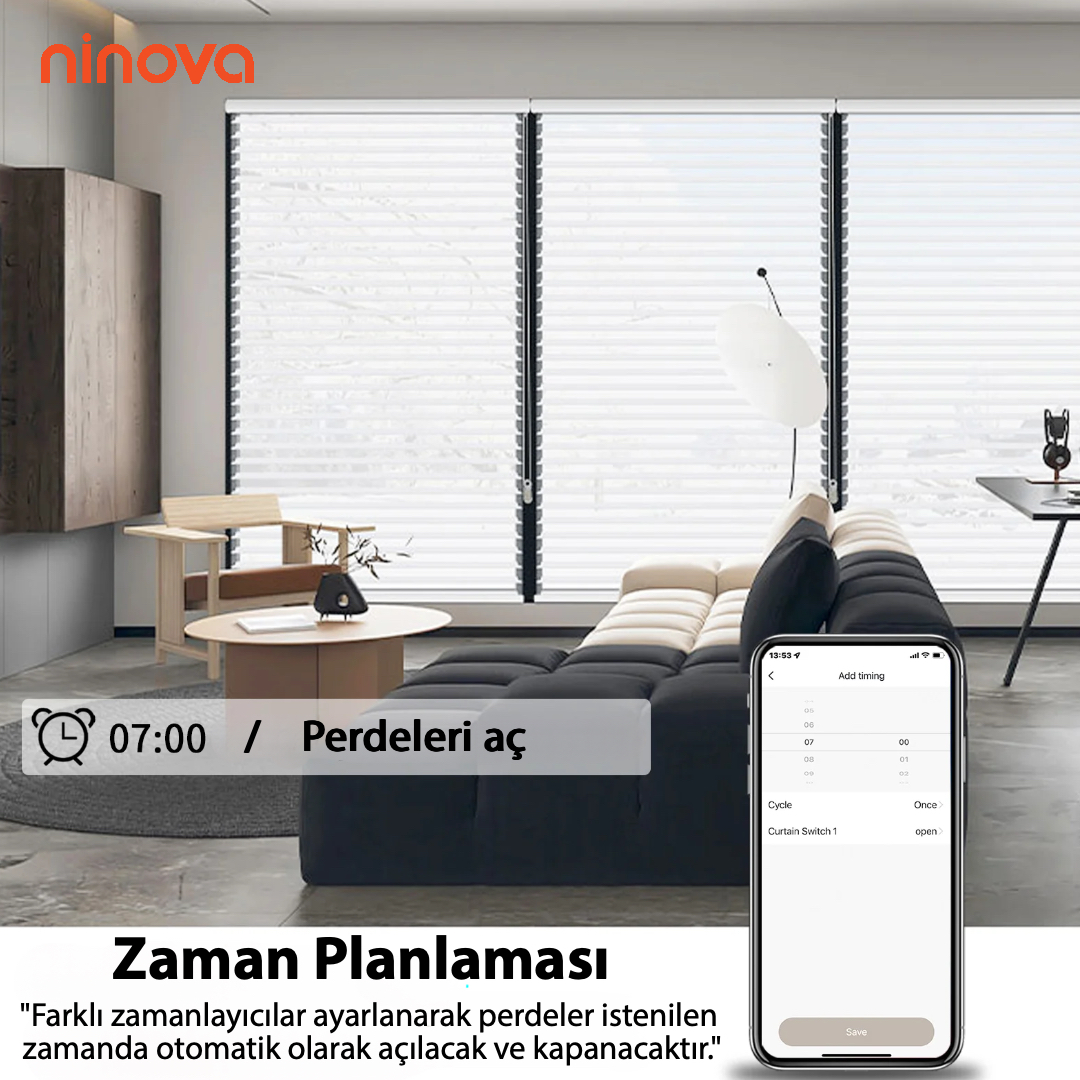 Ninova Zigbee Akıllı Perde ve Panjur Anahtarı (Beyaz)